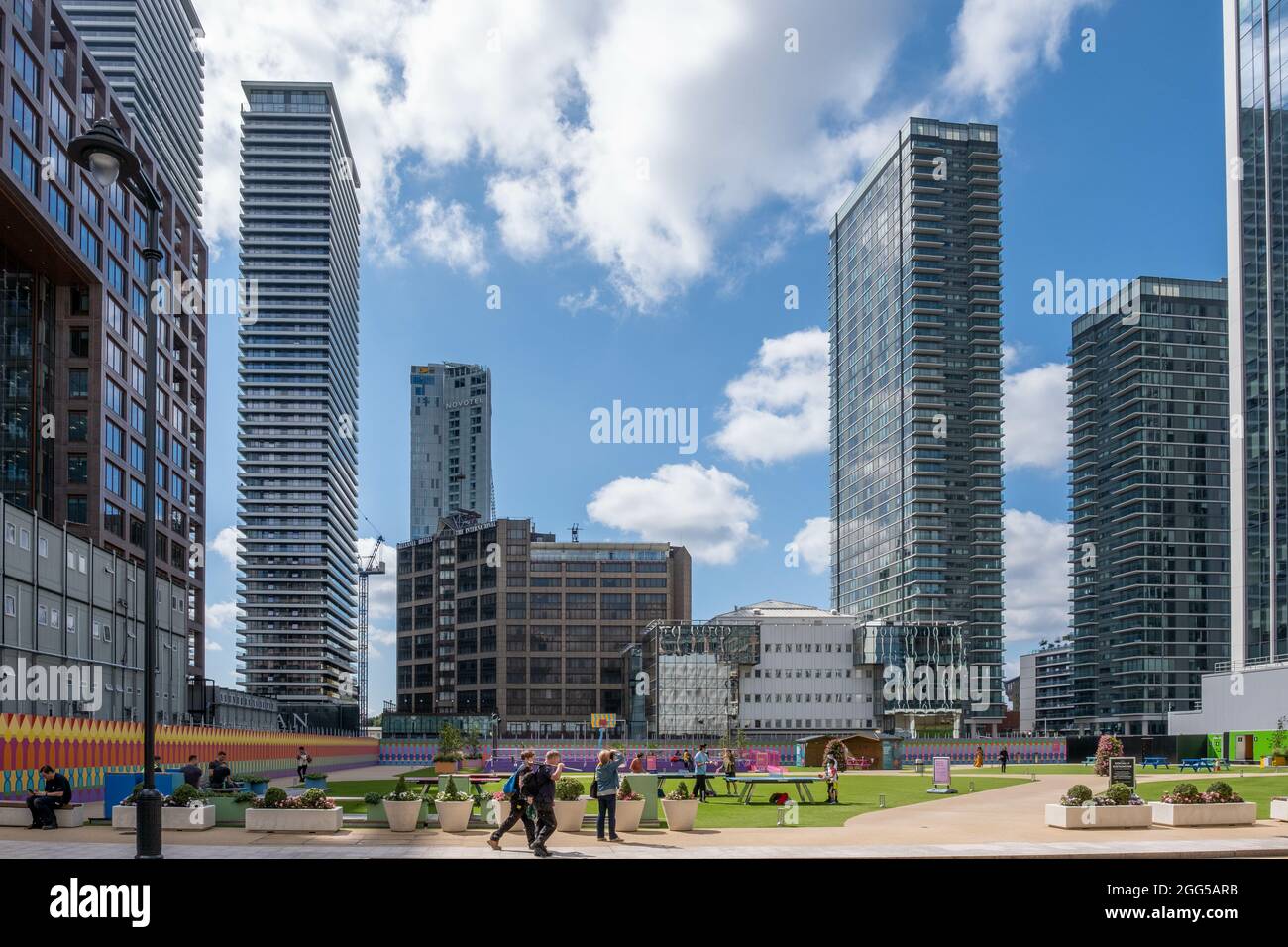 LONDON, UNITED KINGDOM - Aug 13, 2021: A view of high-rise buildings ...