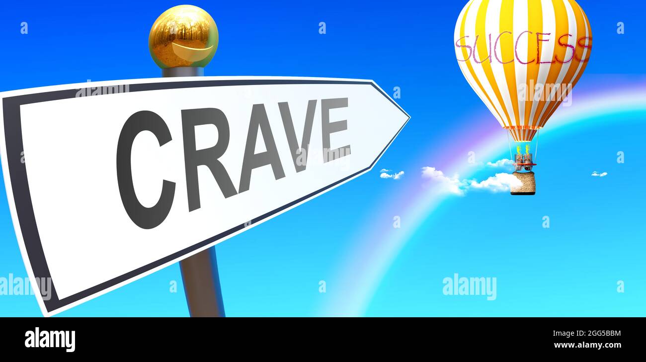 Crave leads to success - shown as a sign with a phrase Crave pointing ...