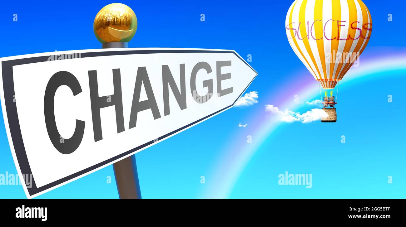 Change leads to success - shown as a sign with a phrase Change pointing ...