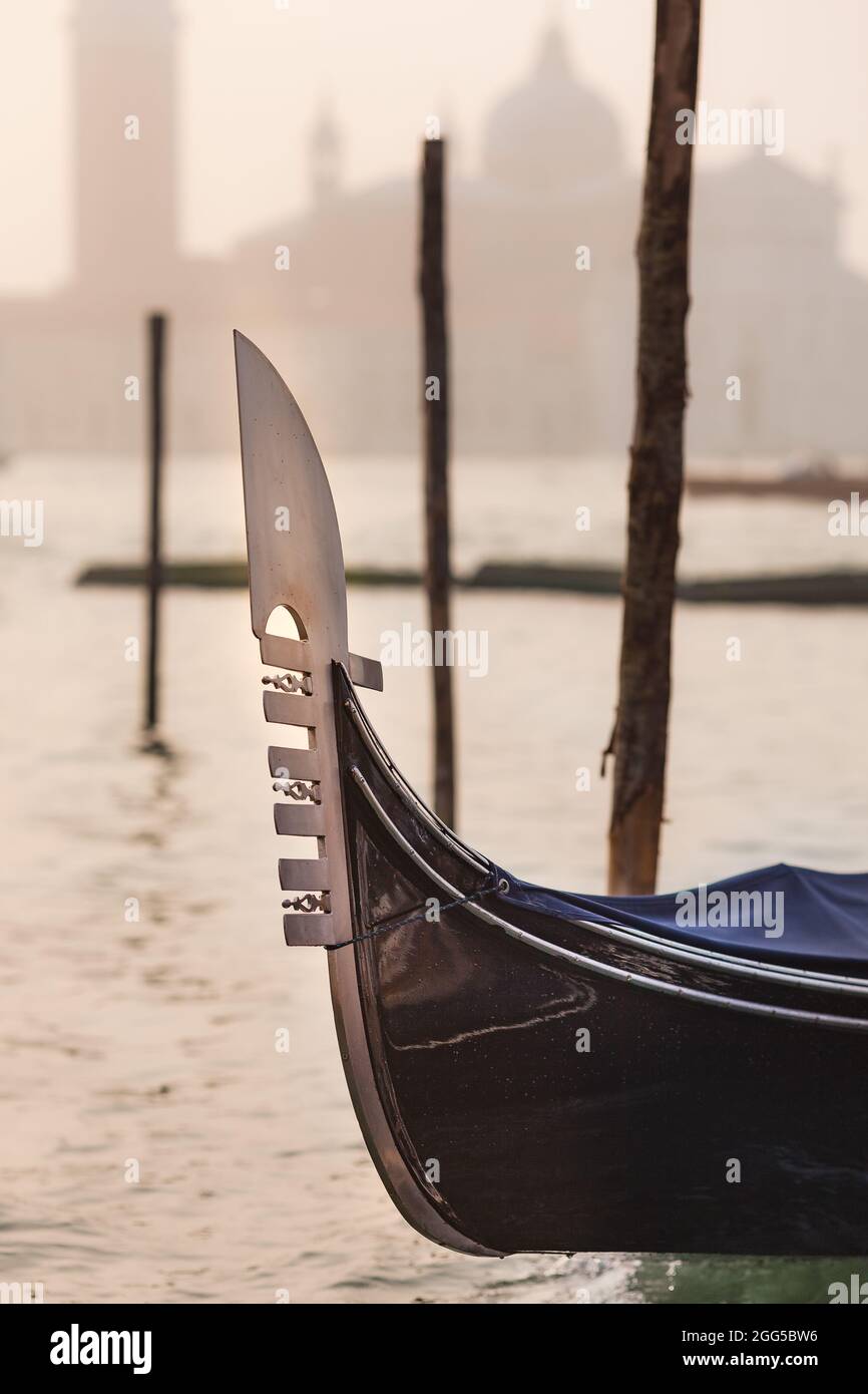 The iron prow-head of the gondola, called fero da prora or dolfin at ...