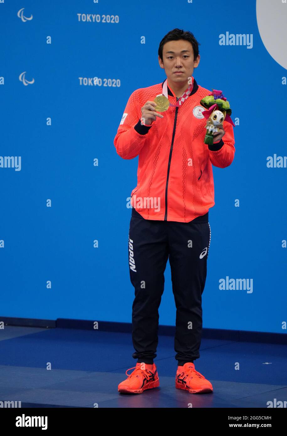 Japan’s Naohide Yamaguchi receives his Gold medal for the Men's 100m ...