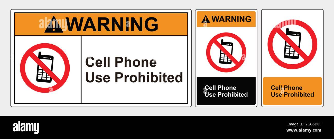 Safety Sign Cell phone use prohibited, sign lanscape and potrait forms ...