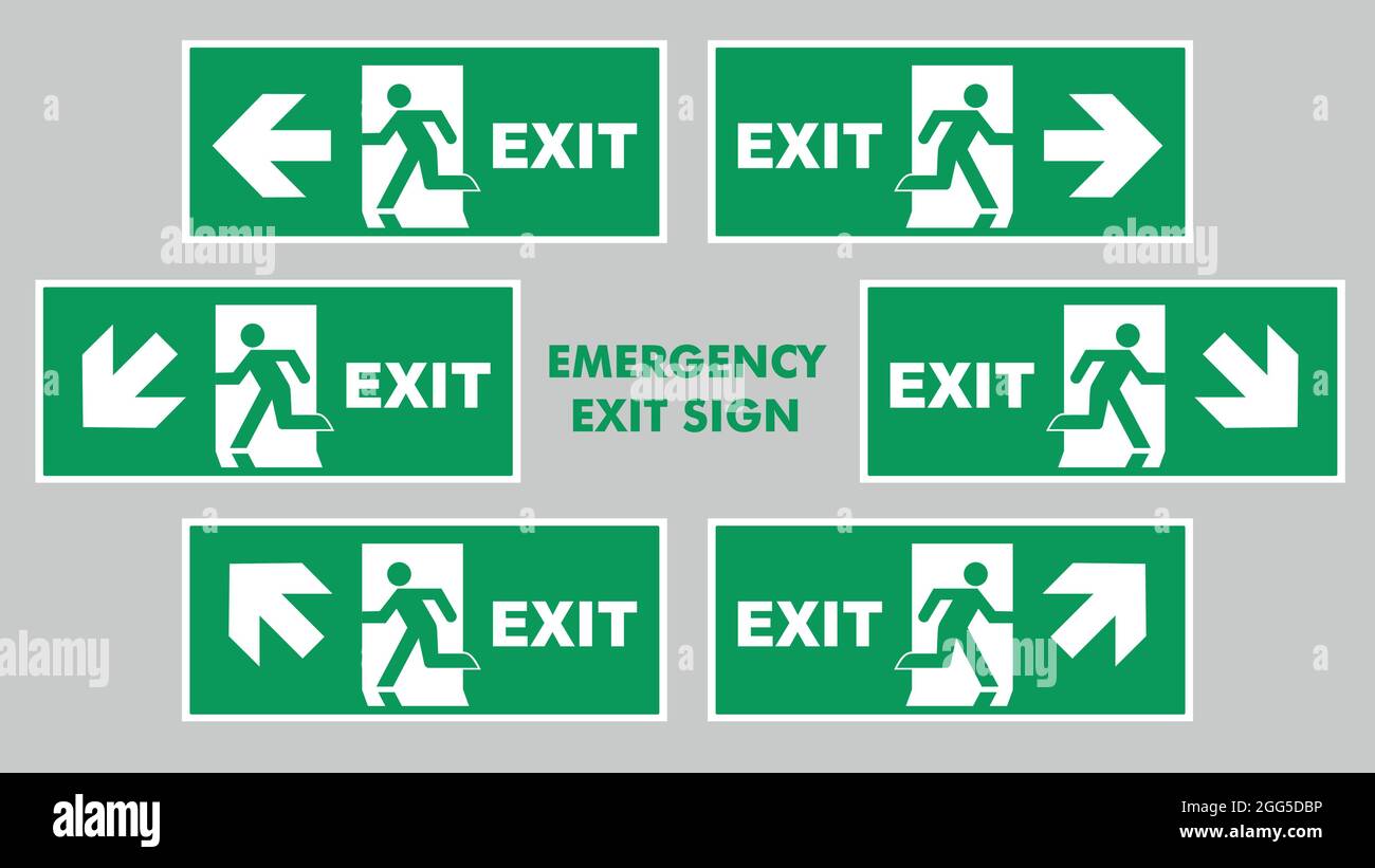 Emergency evacuation directions inside the building. safety sign ...