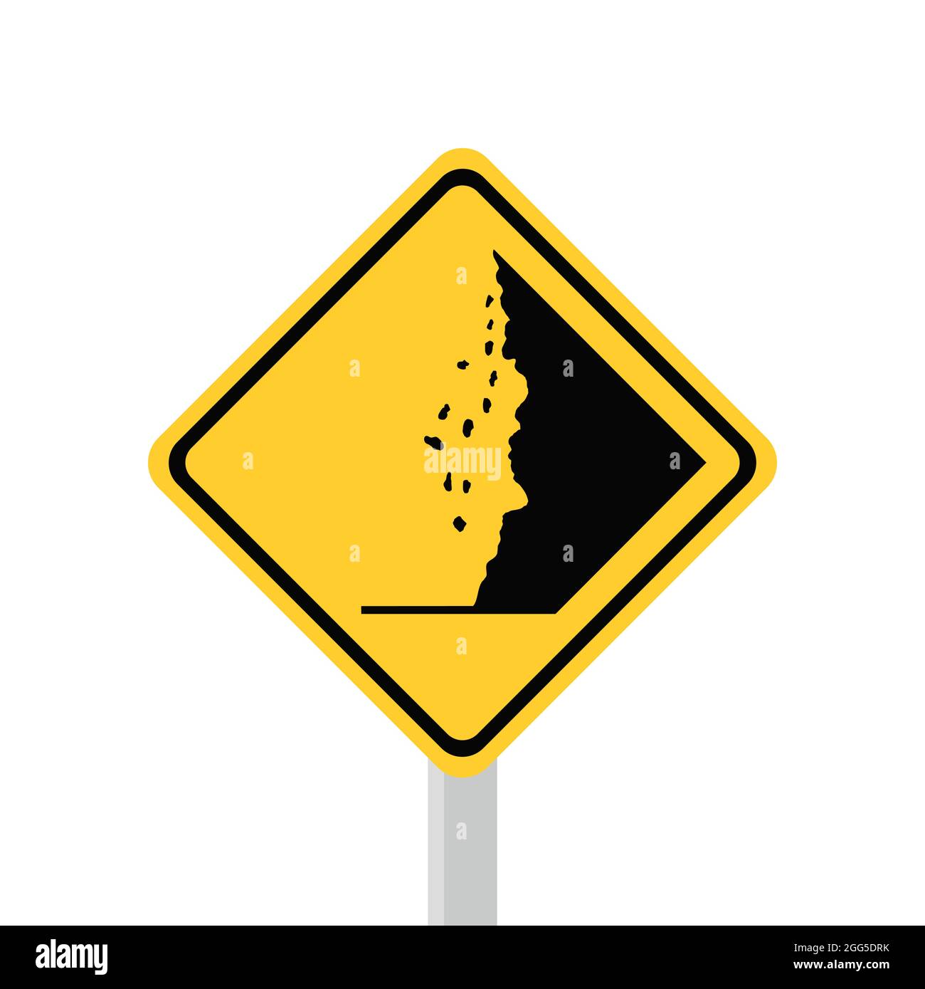 Beware of landslides. Traffic safety signs are orange. silhouette of a ...