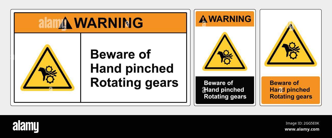Safety Sign Beware of hand pinched rotating gears, sign lanscape and ...