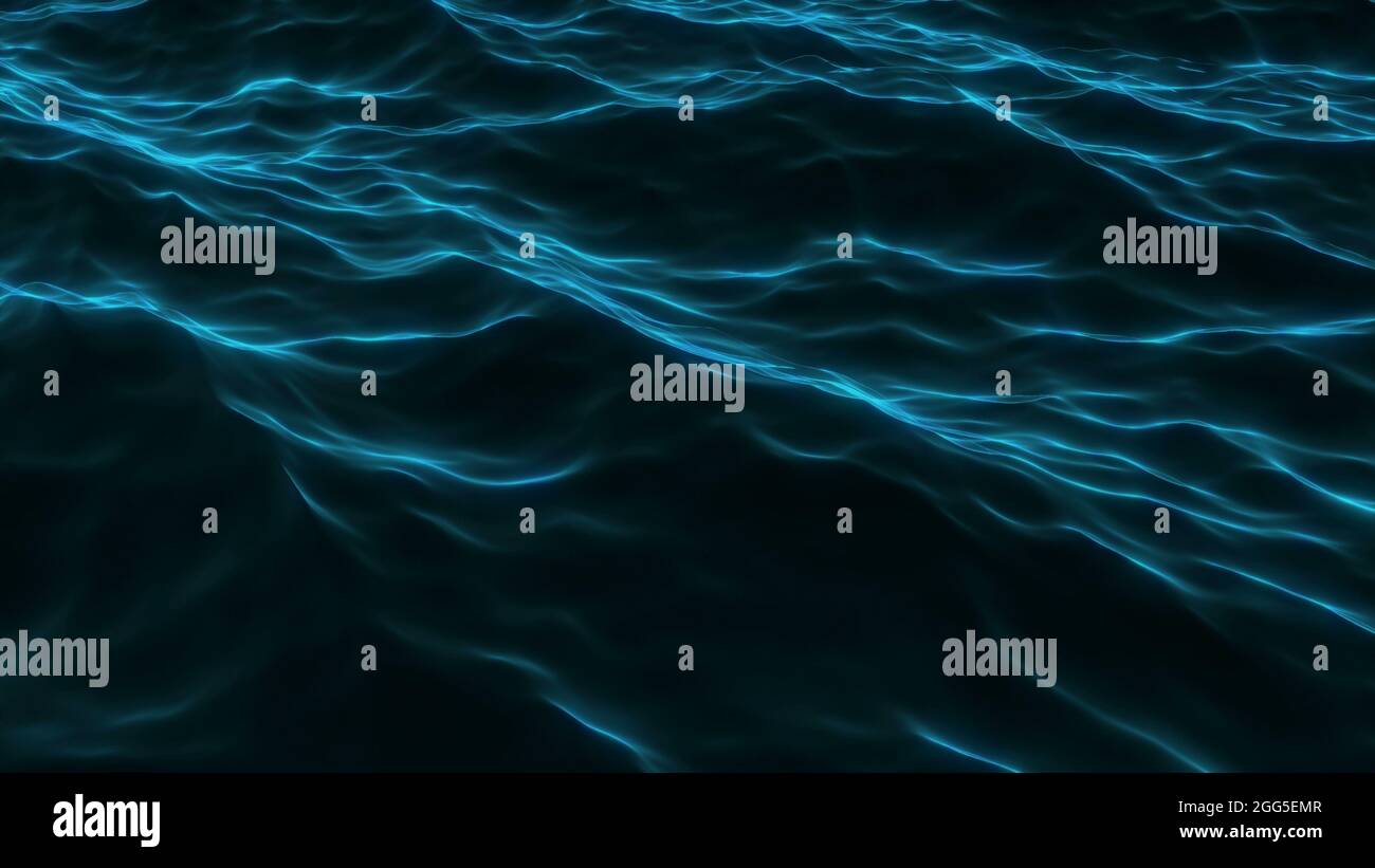 Blue neon water wave Fresh nature sea surface ocean liquid 3d render ...