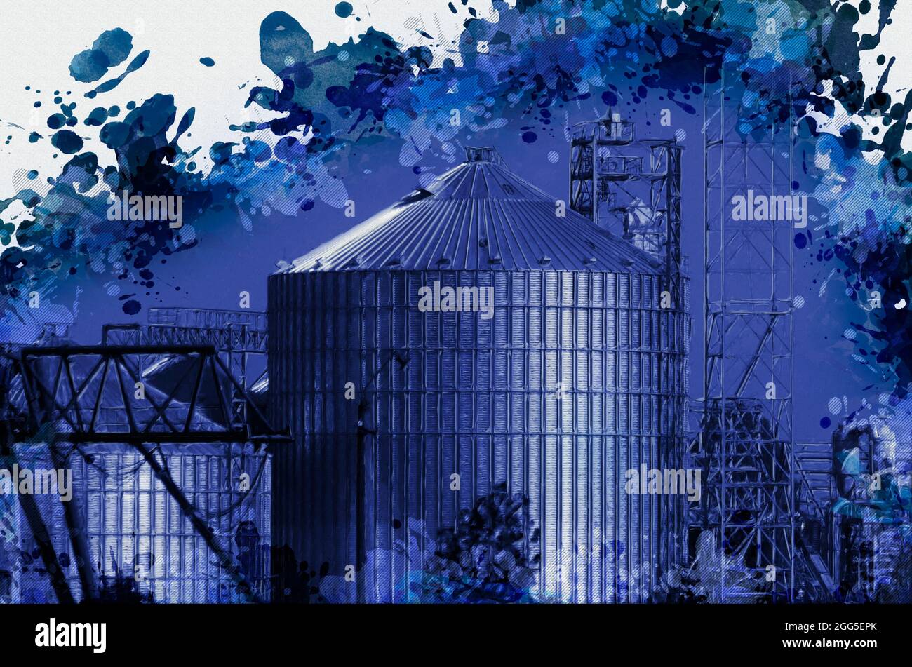 Modern Grain Terminal. Cylindrical silos for grain storage ...