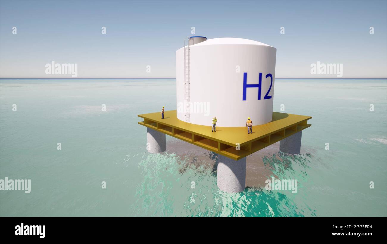 Platform in the ocean Hydrogen h2 sea. Energy storage system ...