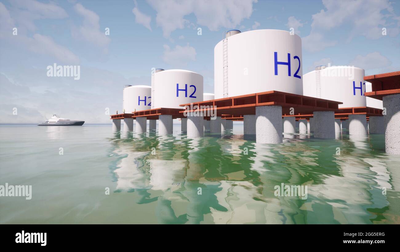 Platforms in the ocean Hydrogen h2 sea. Energy storage system ...