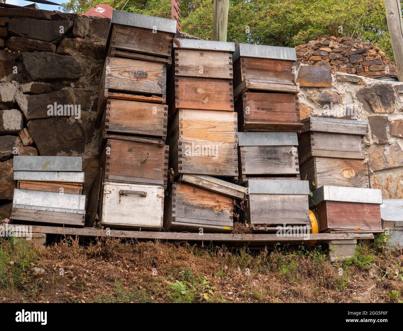 A closeup shot of old hives piled on each other Stock Photo - Alamy