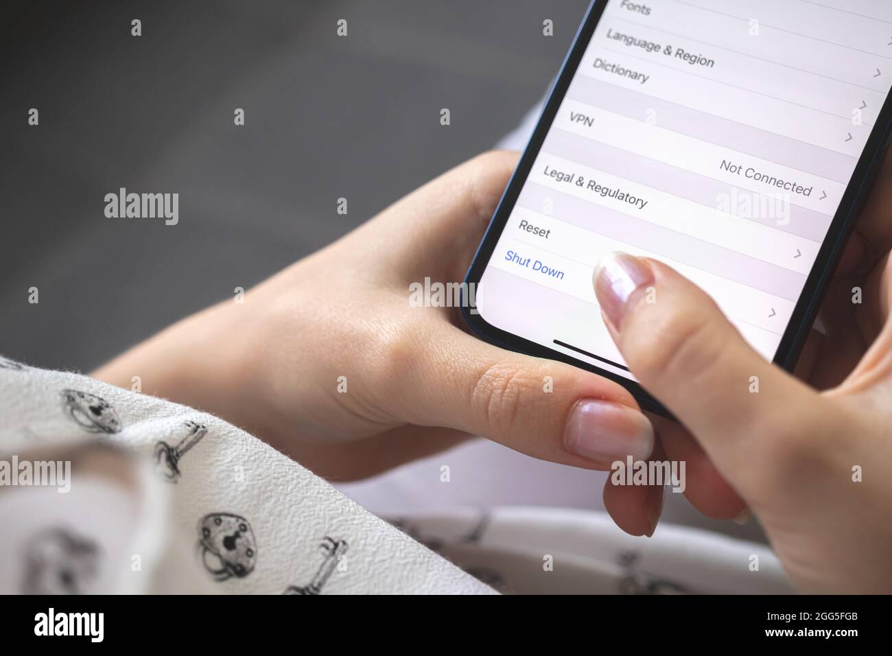 Smartphone shut down, mobile phone turn off button on the screen close ...