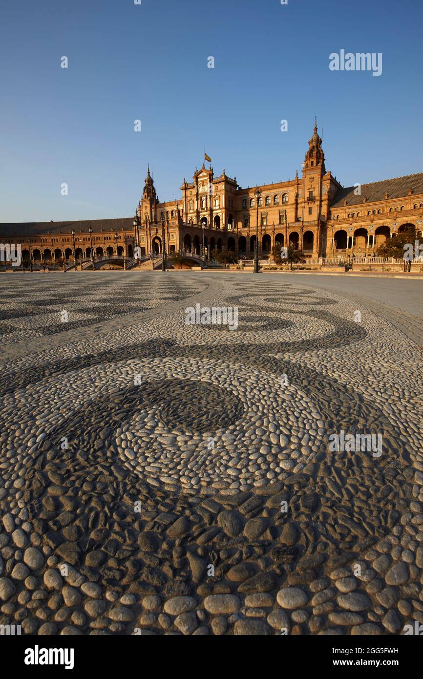 Paving decorations in Plaza de España (Spain Square) in Seville, Spain ...