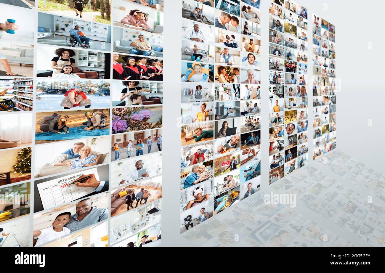 Broadcasting And Vod Concept. Digital wall with different channels ...