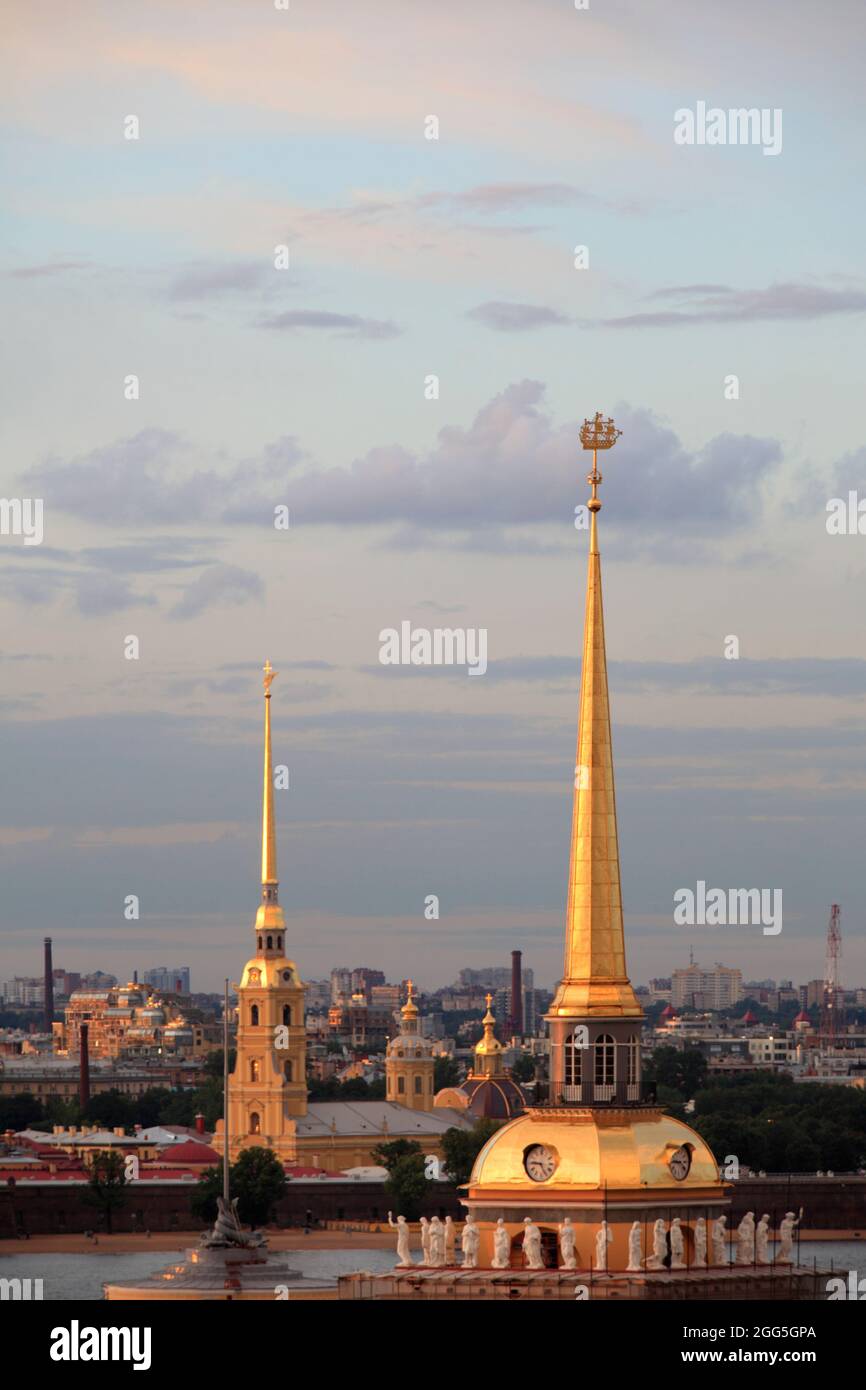The Admiralty gilded spire, topped by a small sail warship, and Peter ...