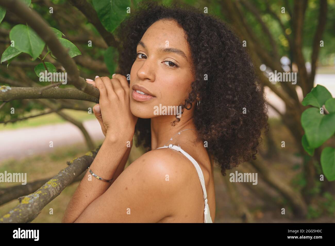 Fashion close up portrait of sensual attractive young naturally ...