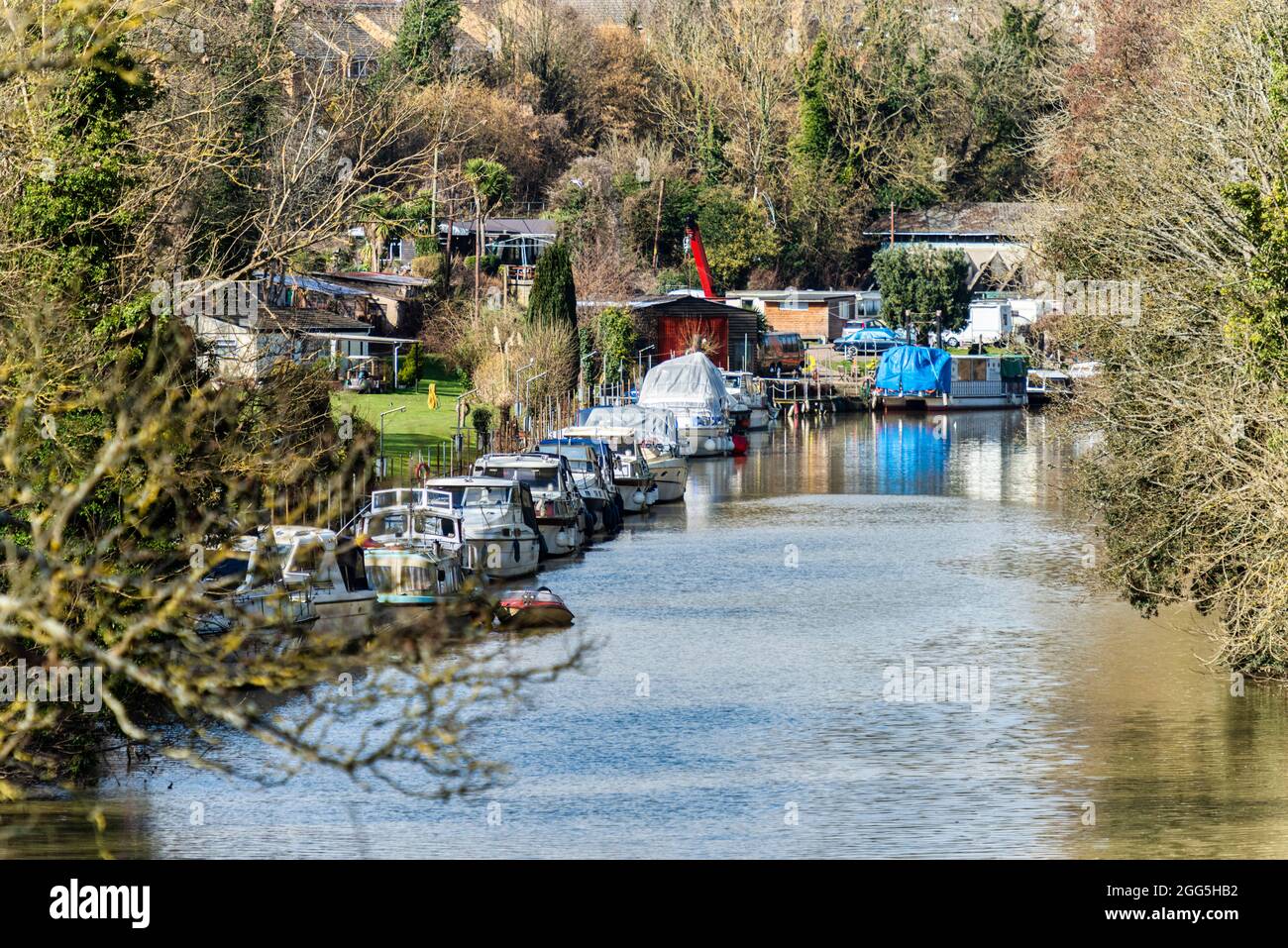 River Medway viewed from the Watman park footbridge in Maidstone, Kent ...