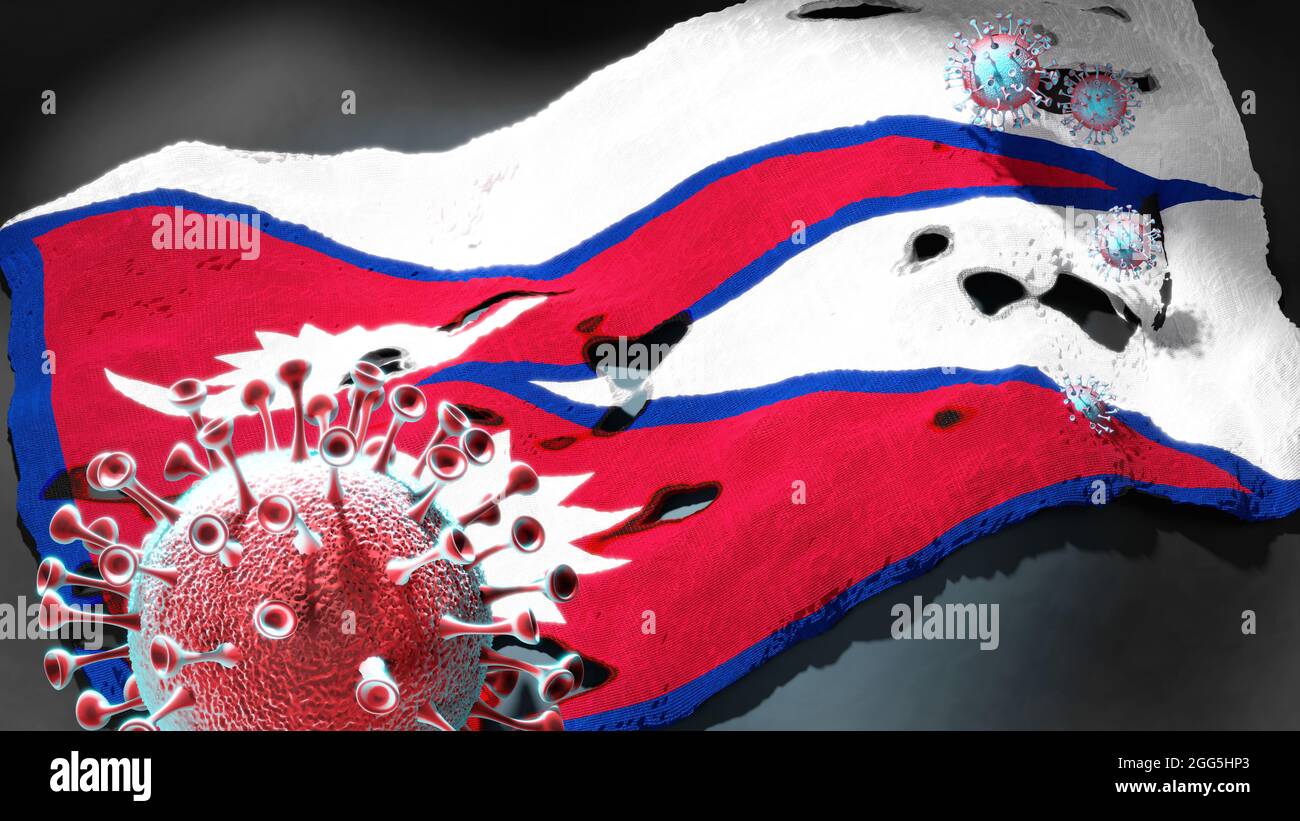 Covid in Nepal - coronavirus attacking a national flag of Nepal as a ...