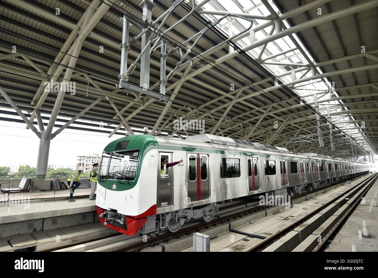 August 29,2021,Dhaka,Bangladesh: An electric metro rail train has made ...