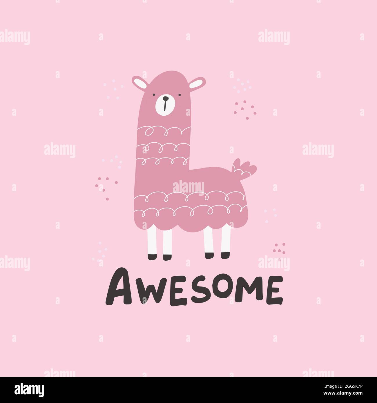Pink llama hand drawn cute card. Lettering-awesome. Llama character ...