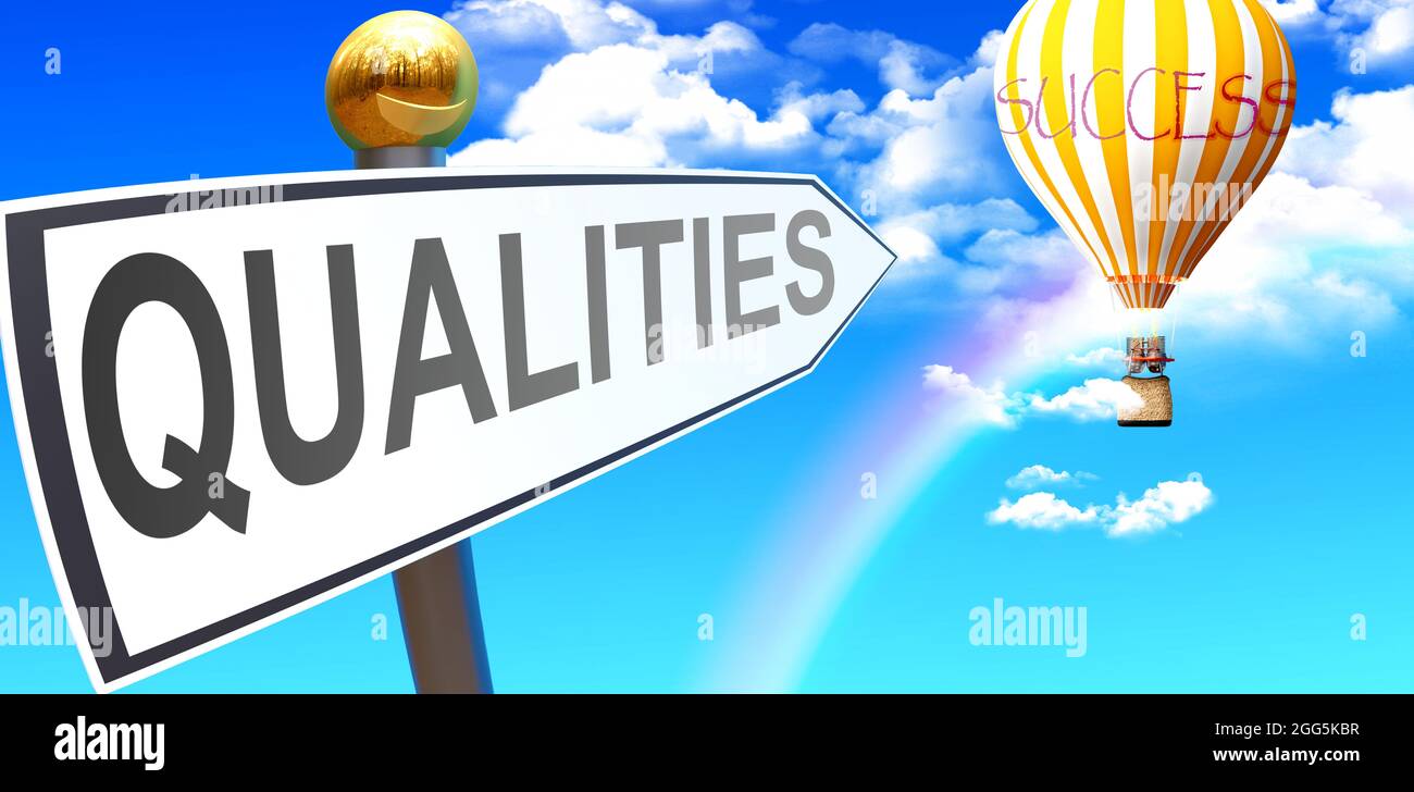 Qualities leads to success - shown as a sign with a phrase Qualities ...