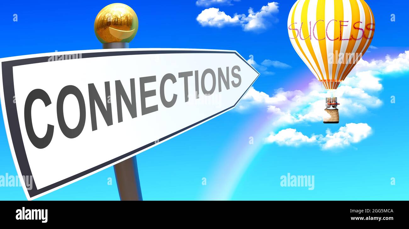 Connections leads to success - shown as a sign with a phrase ...