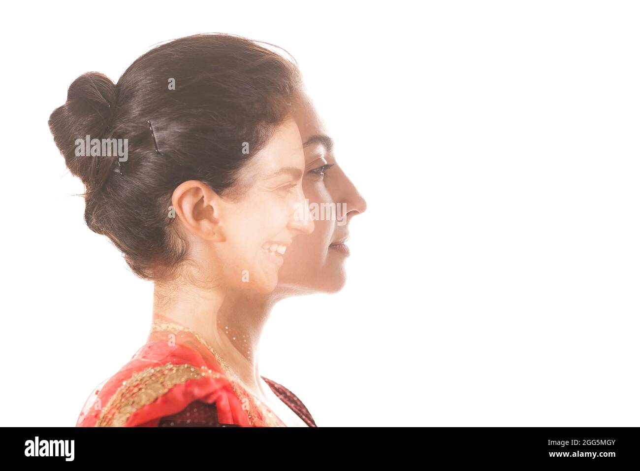 Multiple exposure portrait of indian woman with positive smile and ...