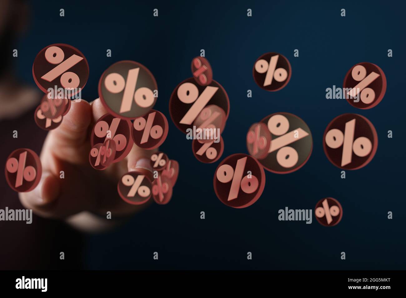 A finger touching a digital concept of sales and discounts with ...