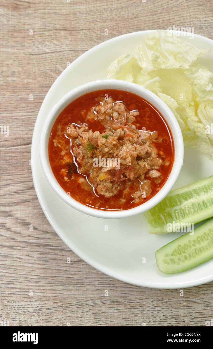spicy chop pork with tomato and chili sauce Thai northern food dipping ...
