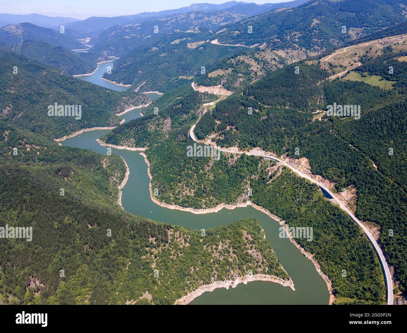 Aerial view of Tsankov kamak Reservoir, Smolyan Region, Bulgaria Stock ...