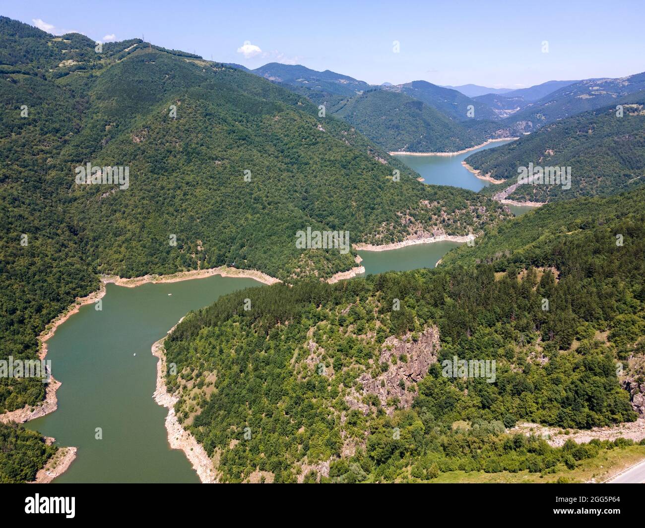 Aerial view of Tsankov kamak Reservoir, Smolyan Region, Bulgaria Stock ...