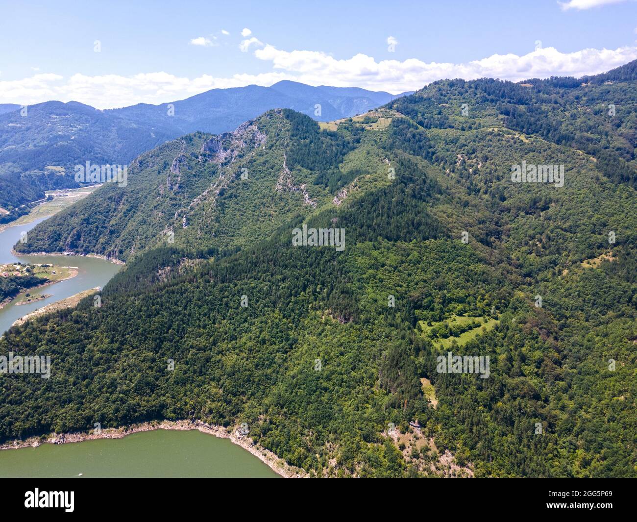 Aerial view of Tsankov kamak Reservoir, Smolyan Region, Bulgaria Stock ...
