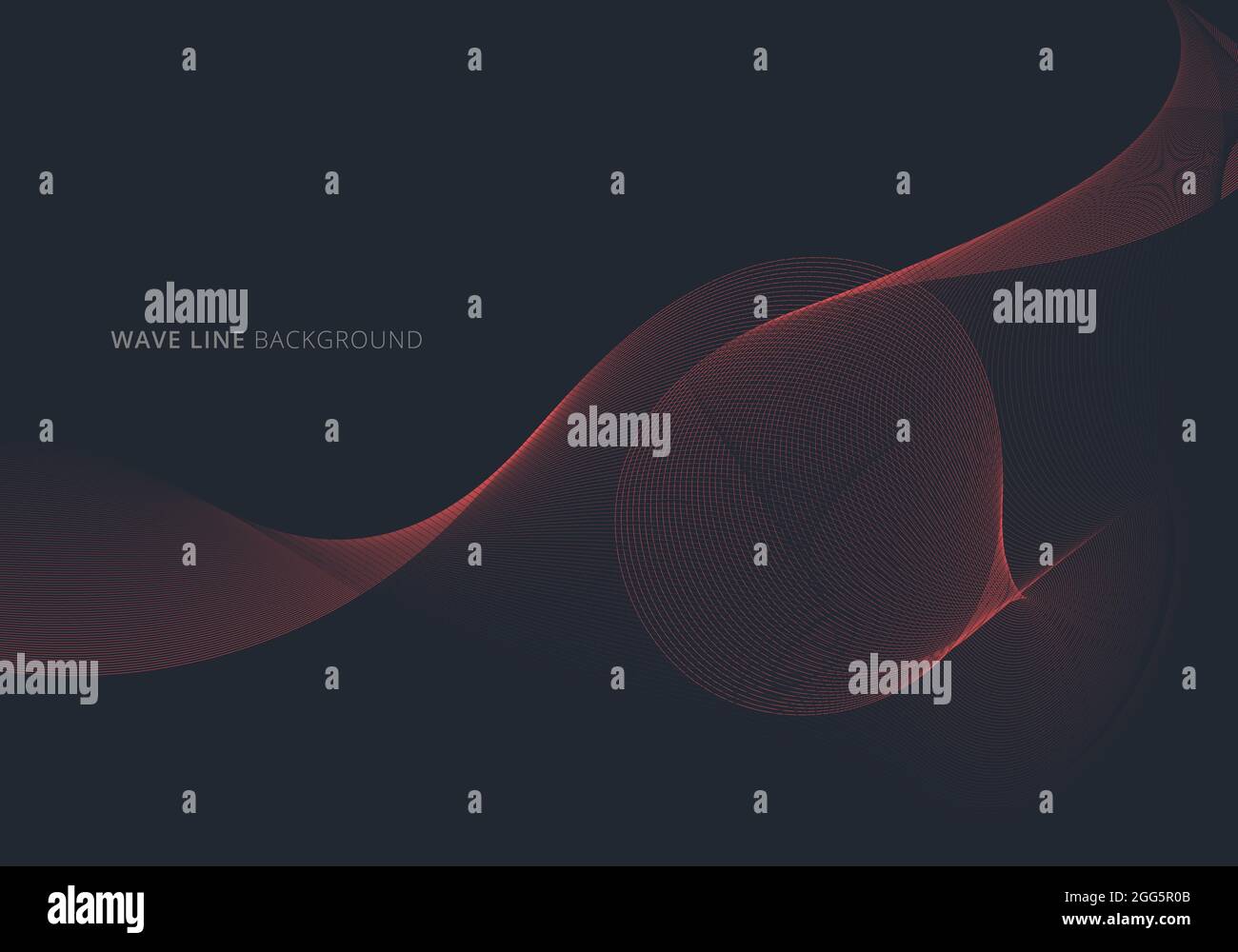 Abstract blue and red wave or wavy line flowing dots particles on dark ...