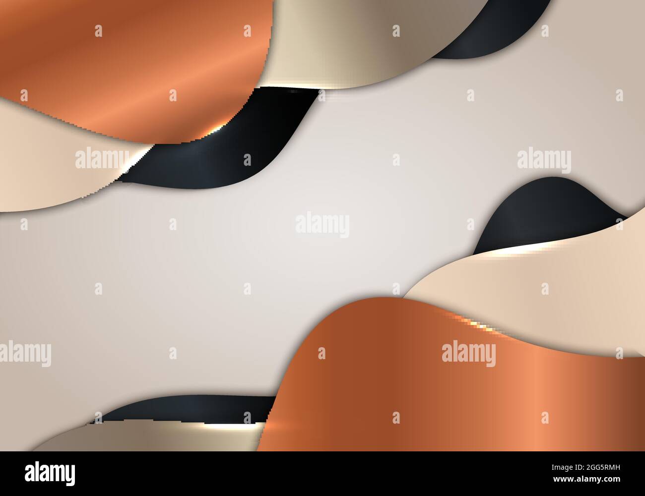 3D abstract golden, black, copper metallic wave shapes design paper cut ...