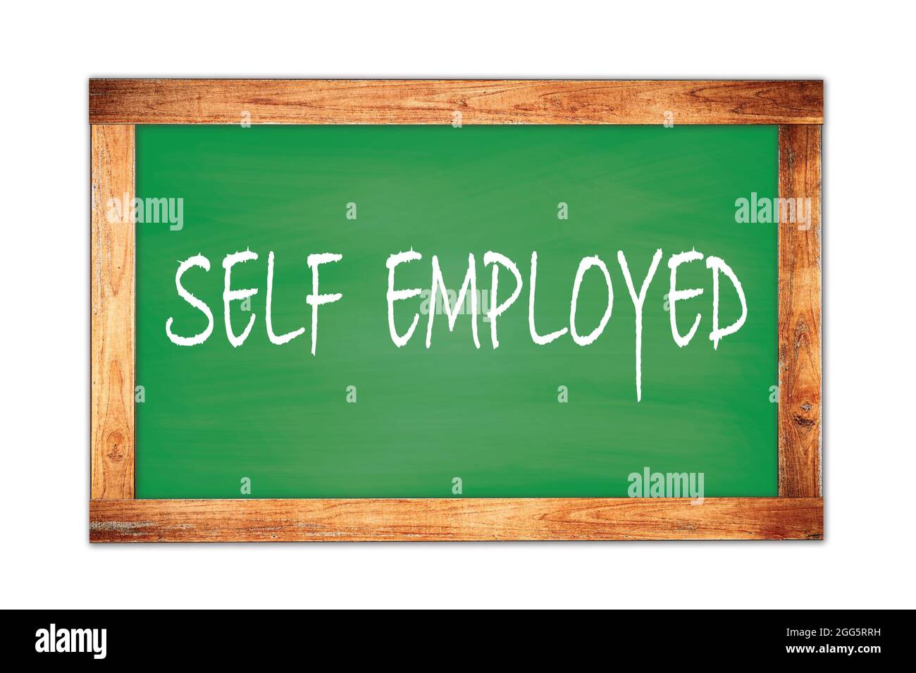 SELF EMPLOYED text written on green wooden frame school blackboard ...