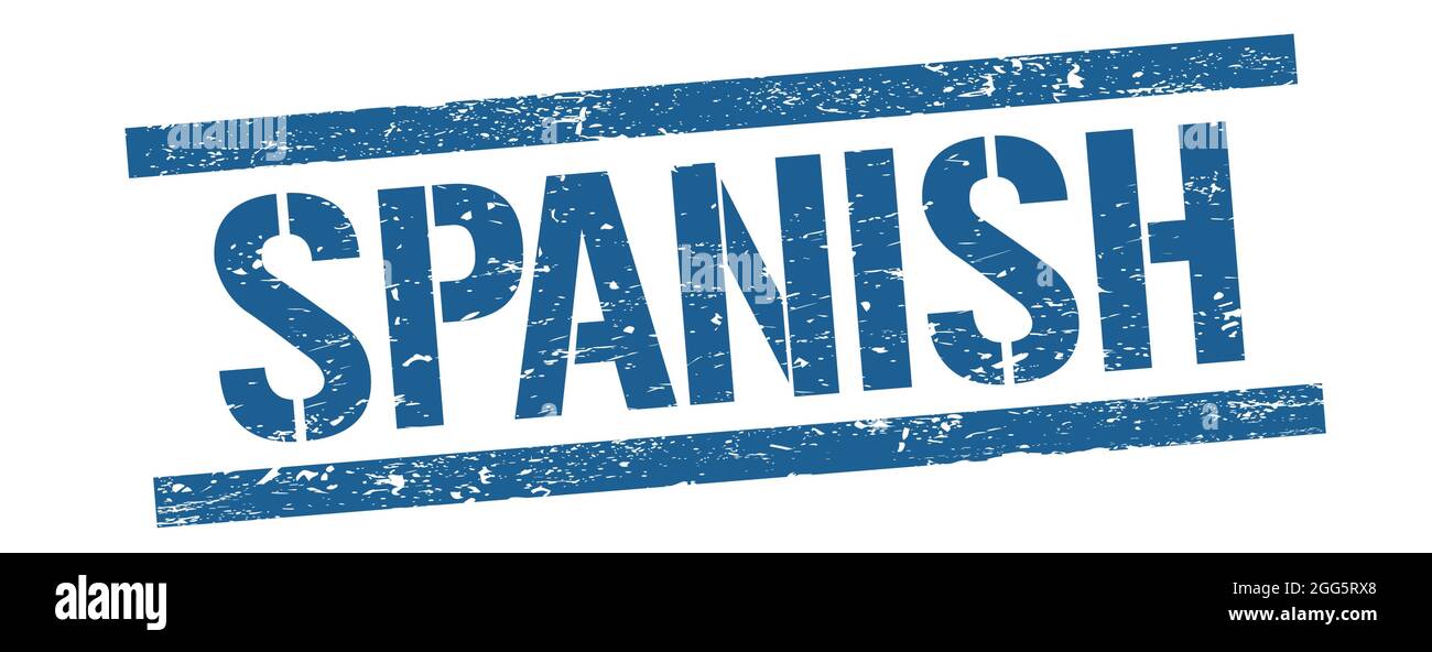 SPANISH text on blue grungy lines stamp sign Stock Photo - Alamy