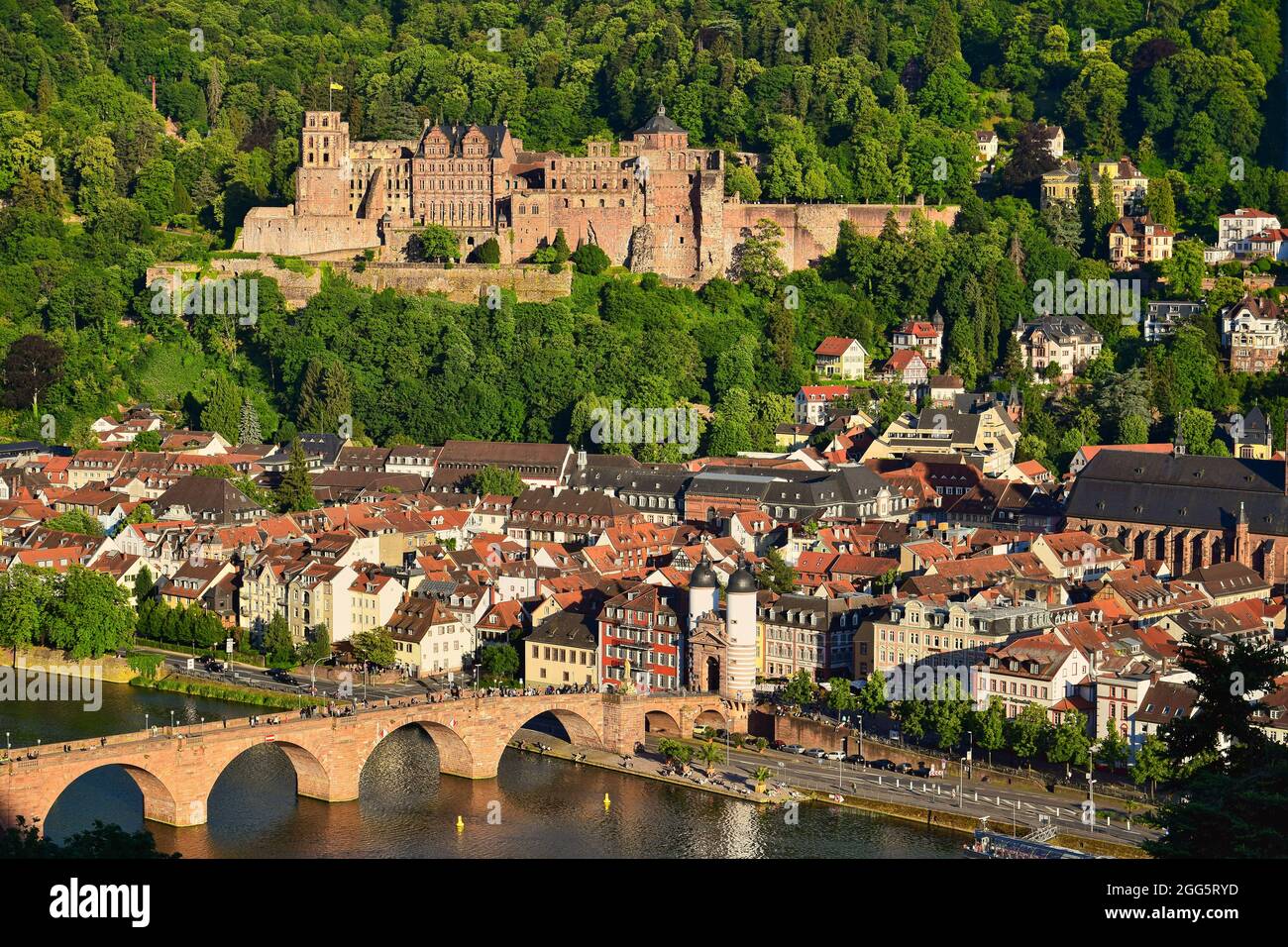 The Old Town of Heidelberg with the castle, the Old Bridge, river ...