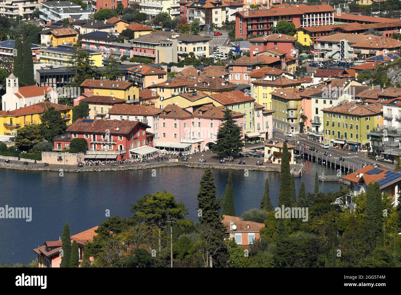 Torbole, a typical Italian town at Lake Garda. Top view to the old town ...