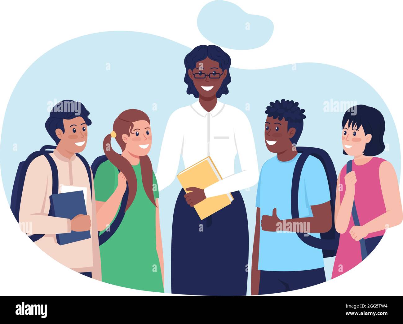 Teacher with students 2D vector isolated illustration Stock Vector ...