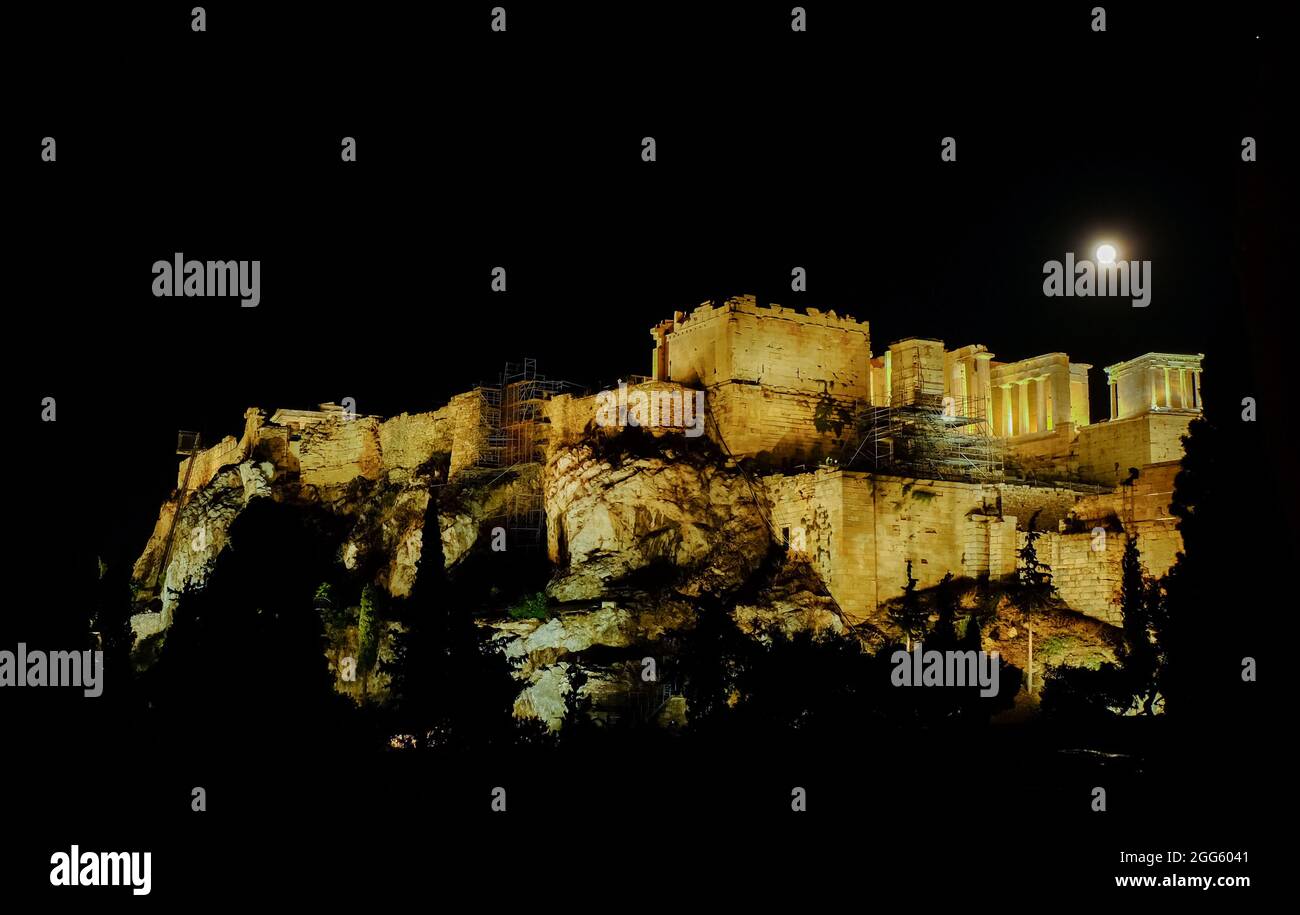 The Acropolis in full moon, Athens, Greece Stock Photo - Alamy