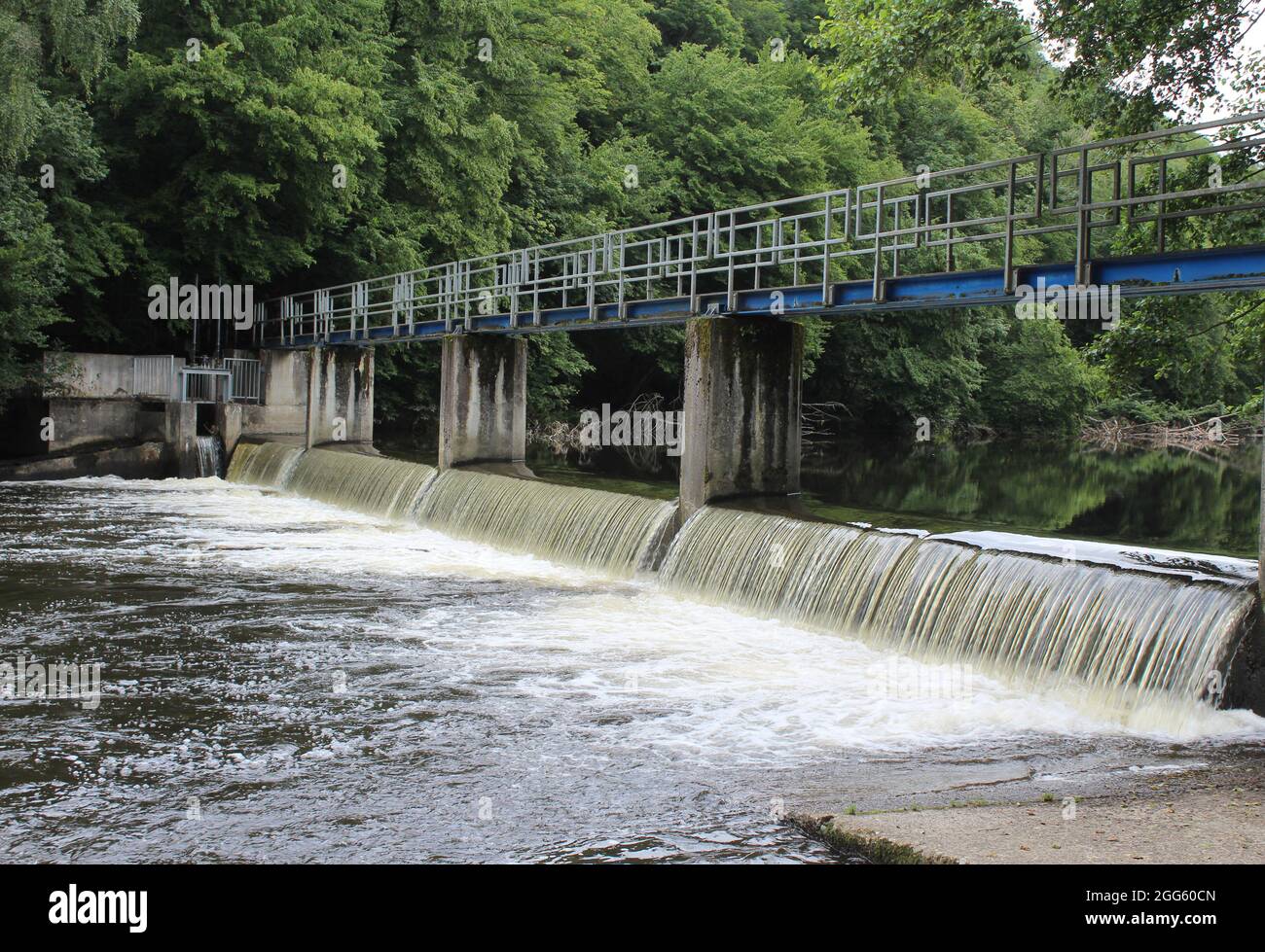 The walkers footbridge over the river Ourthe, on the popular Nisramont ...