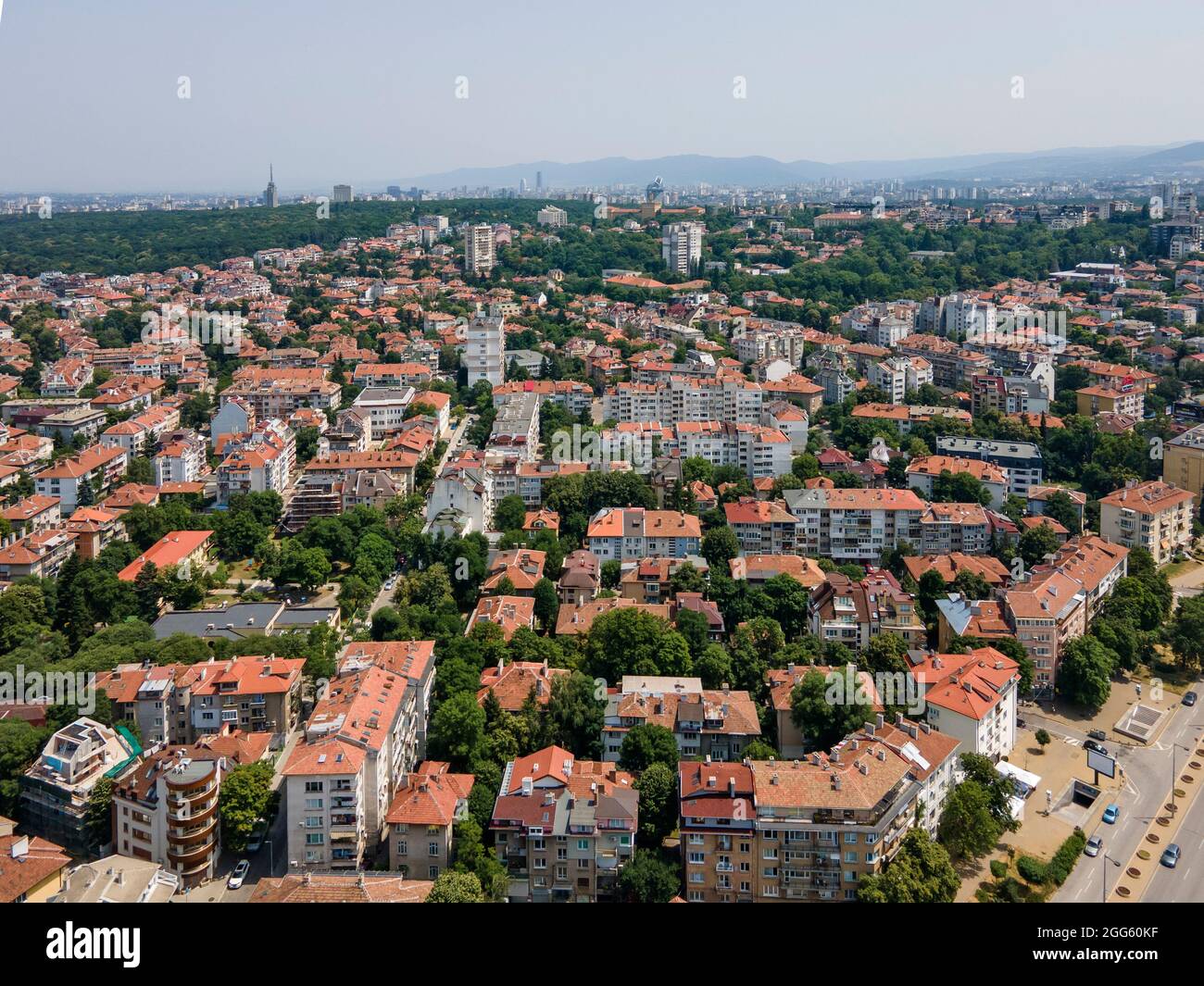 Amazing Aerial view of city of Sofia near National Palace of Culture ...