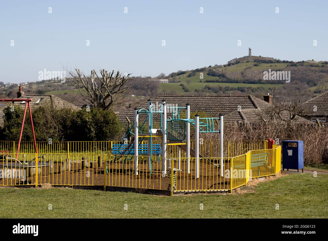 Playground (Meltham Road) & Castle Hill seen from Honley Village Stock ...