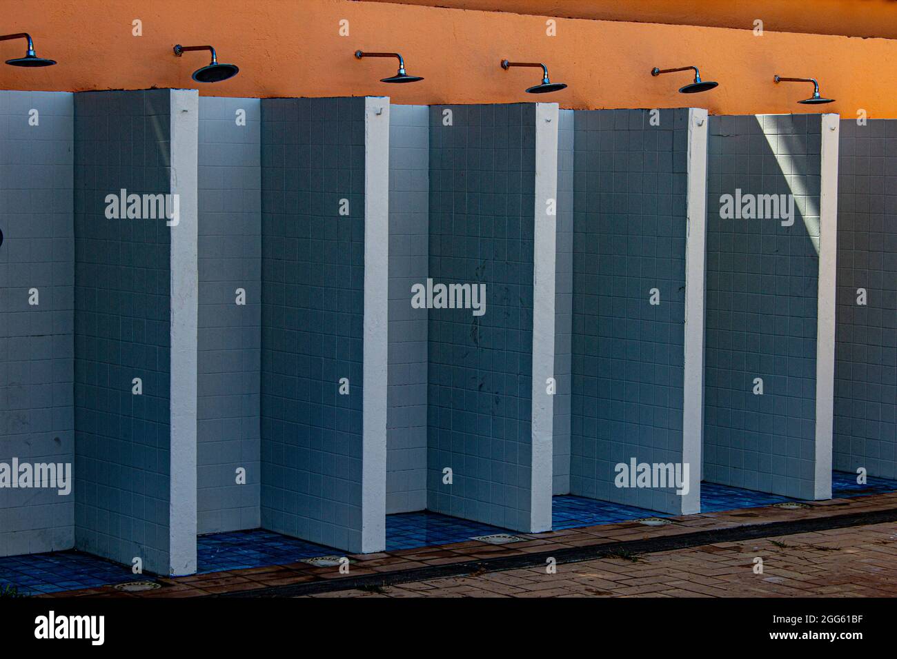 External shower next to the pool of a vintage structure in Sicily Stock ...