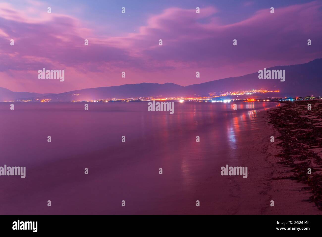 Beautiful night at the beach, moonlight and purple sky and sea Stock ...