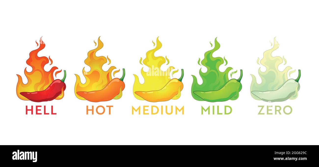 Spicy food level. Chili pepper strength scale. Food infographic Stock ...