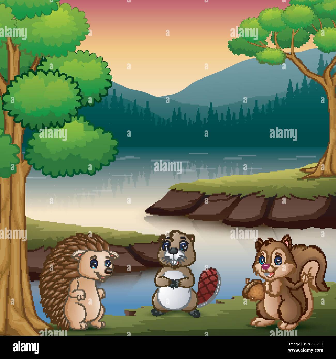 The animals are enjoying nature by the lake Stock Vector Image & Art ...