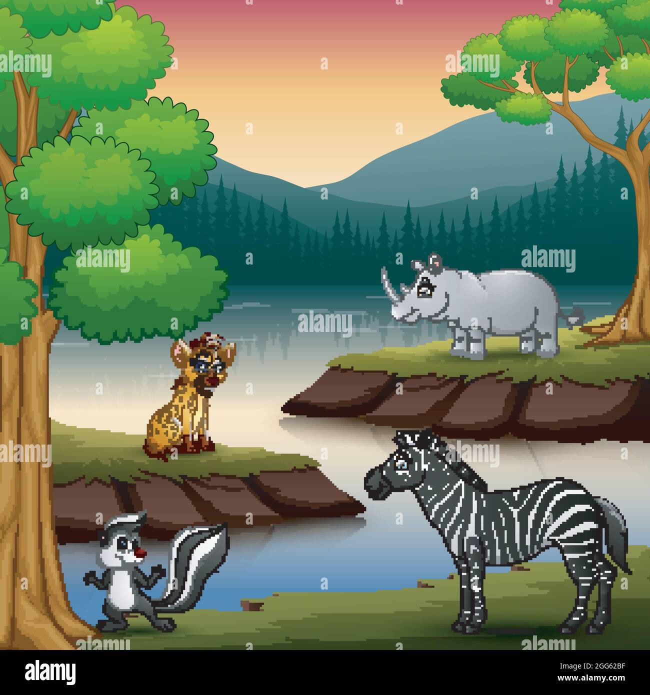 Wild animals are enjoying nature by the lake Stock Vector Image & Art ...