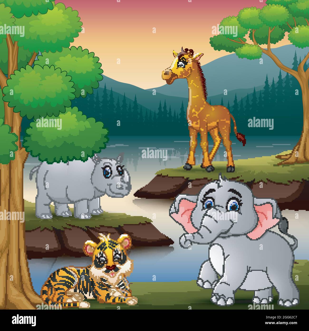 Wild animals are enjoying nature by the lake Stock Vector Image & Art ...