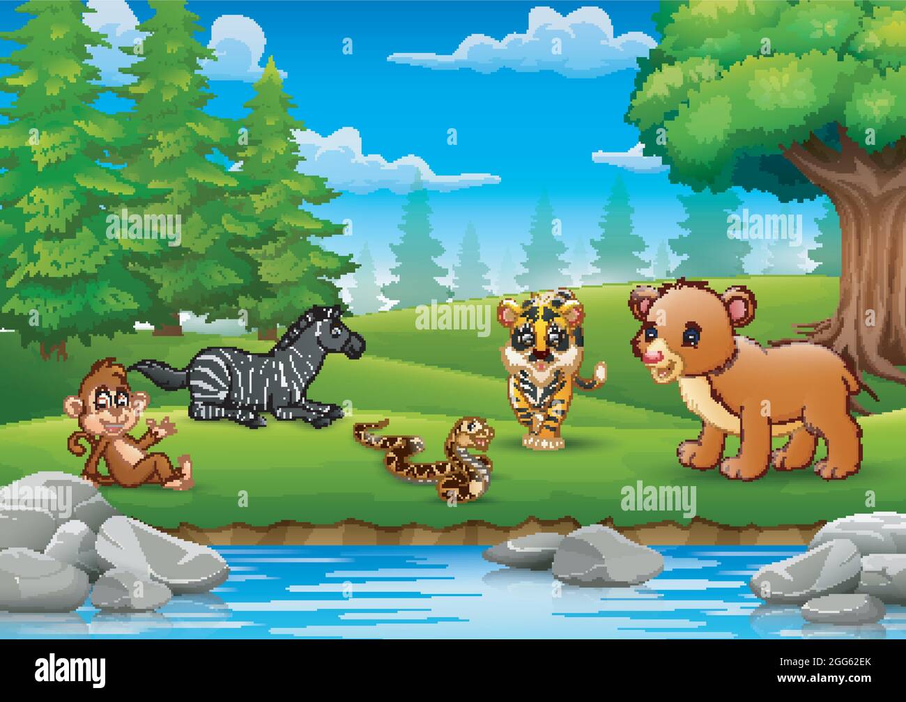 The animals are enjoying nature by the river Stock Vector Image & Art ...