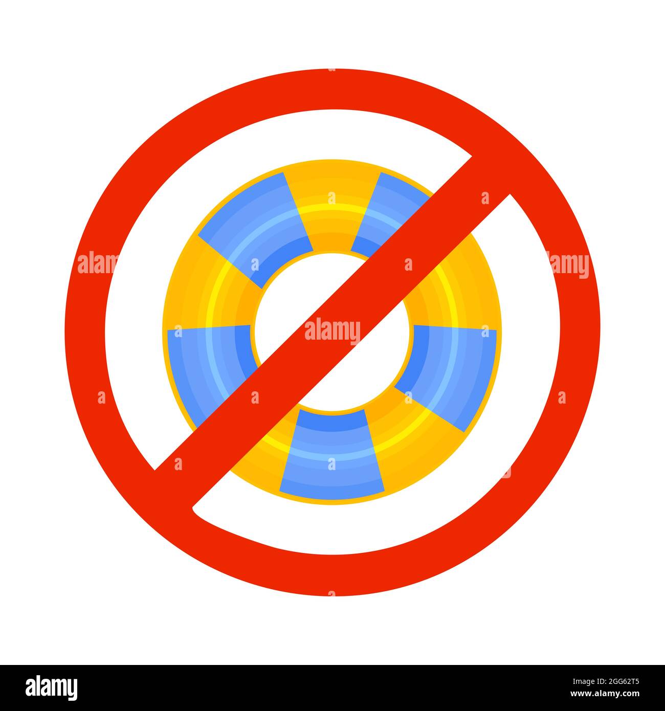 Inflatable wheel in ban sign isolated on white. Warning sign no ...